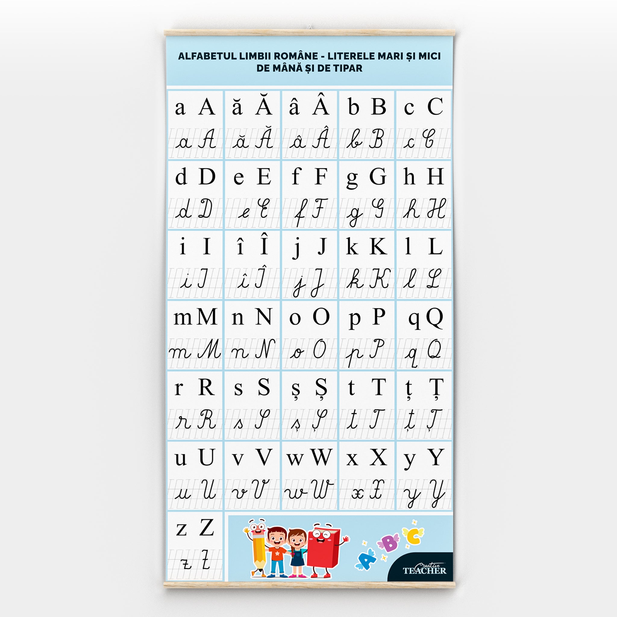 Planșă cu literele alfabetului de mână și de tipar - 50 x 95cm – Creative Teacher